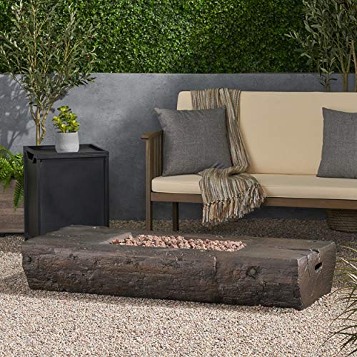 Christopher Knight Home Jamie Outdoor Wood Finish Rectangular Fire Pit with Tank Holder, Brown and Black