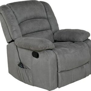 Relaxzen Longstreet Rocker Recliner with Massage, Heat and Dual USB Ports, Microfiber, Gray