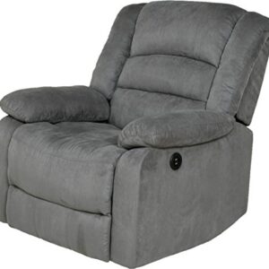 Relaxzen Longstreet Rocker Recliner with Massage, Heat and Dual USB Ports, Microfiber, Gray