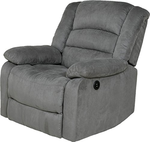 Relaxzen Longstreet Rocker Recliner with Massage, Heat and Dual USB Ports, Microfiber, Gray