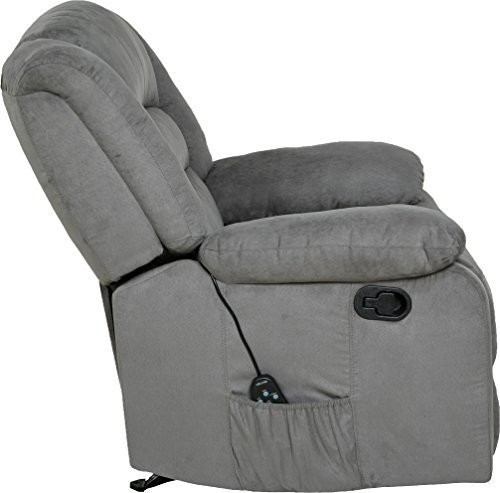 Relaxzen Longstreet Rocker Recliner with Massage, Heat and Dual USB Ports, Microfiber, Gray