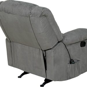 Relaxzen Longstreet Rocker Recliner with Massage, Heat and Dual USB Ports, Microfiber, Gray