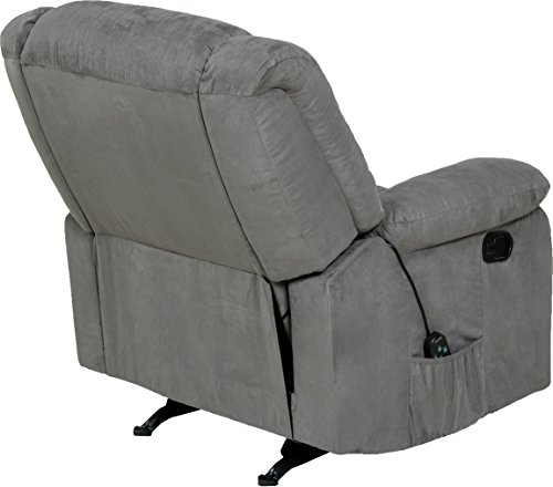 Relaxzen Longstreet Rocker Recliner with Massage, Heat and Dual USB Ports, Microfiber, Gray