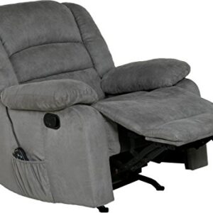 Relaxzen Longstreet Rocker Recliner with Massage, Heat and Dual USB Ports, Microfiber, Gray