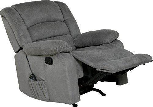 Relaxzen Longstreet Rocker Recliner with Massage, Heat and Dual USB Ports, Microfiber, Gray