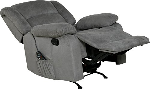 Relaxzen Longstreet Rocker Recliner with Massage, Heat and Dual USB Ports, Microfiber, Gray