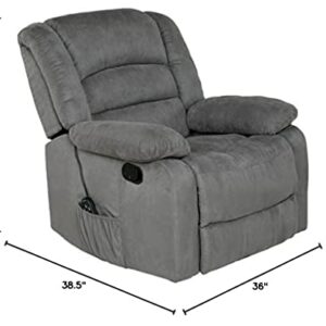 Relaxzen Longstreet Rocker Recliner with Massage, Heat and Dual USB Ports, Microfiber, Gray