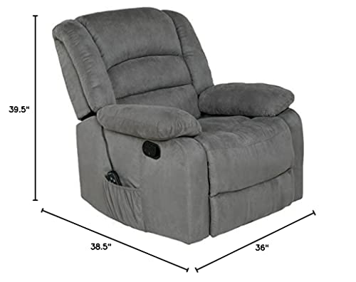 Relaxzen Longstreet Rocker Recliner with Massage, Heat and Dual USB Ports, Microfiber, Gray