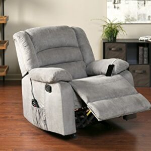 Relaxzen Longstreet Rocker Recliner with Massage, Heat and Dual USB Ports, Microfiber, Gray