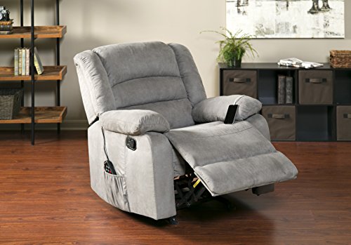 Relaxzen Longstreet Rocker Recliner with Massage, Heat and Dual USB Ports, Microfiber, Gray