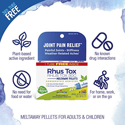 Boiron Rhus Tox 30C Homeopathic Medicine for Relief from Joint Pain, Muscle Aches, Swollen or Stiff Joints, and Weather Related Aches - 3 Count (Pack of 1) (Total 240 Pellets)