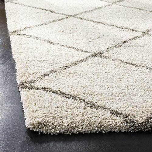 SAFAVIEH Hudson Shag Collection 8' x 10' Ivory/Grey SGH281A Modern Diamond Trellis Non-Shedding Living Room Bedroom Dining Room Entryway Plush 2-inch Thick Area Rug