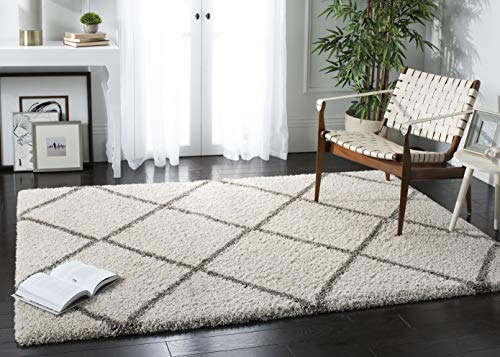 SAFAVIEH Hudson Shag Collection 8' x 10' Ivory/Grey SGH281A Modern Diamond Trellis Non-Shedding Living Room Bedroom Dining Room Entryway Plush 2-inch Thick Area Rug