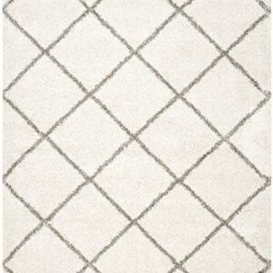 SAFAVIEH Hudson Shag Collection 8' x 10' Ivory/Grey SGH281A Modern Diamond Trellis Non-Shedding Living Room Bedroom Dining Room Entryway Plush 2-inch Thick Area Rug