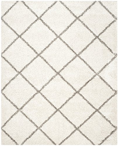 SAFAVIEH Hudson Shag Collection 8' x 10' Ivory/Grey SGH281A Modern Diamond Trellis Non-Shedding Living Room Bedroom Dining Room Entryway Plush 2-inch Thick Area Rug