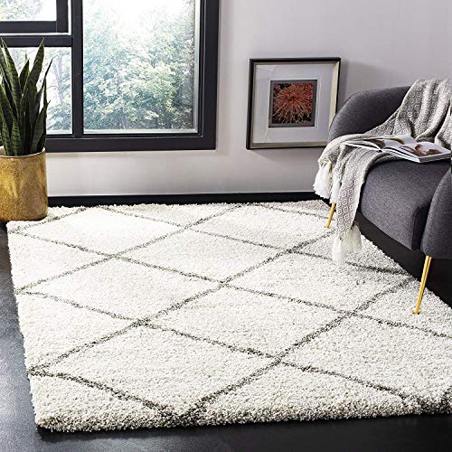 SAFAVIEH Hudson Shag Collection 8' x 10' Ivory/Grey SGH281A Modern Diamond Trellis Non-Shedding Living Room Bedroom Dining Room Entryway Plush 2-inch Thick Area Rug