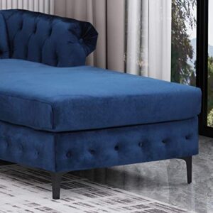 Christopher Knight Home Frieda Velvet 3 Seater Sectional Sofa with Chaise Lounge, Midnight Blue, Black