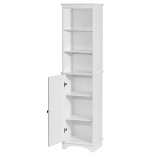 Spirich Home Freestanding Storage Cabinet with Three Tier Shelves, Tall Slim Cabinet, Free Standing Linen Tower, White