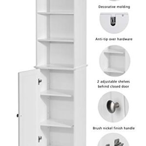 Spirich Home Freestanding Storage Cabinet with Three Tier Shelves, Tall Slim Cabinet, Free Standing Linen Tower, White