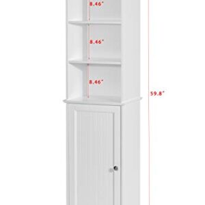 Spirich Home Freestanding Storage Cabinet with Three Tier Shelves, Tall Slim Cabinet, Free Standing Linen Tower, White