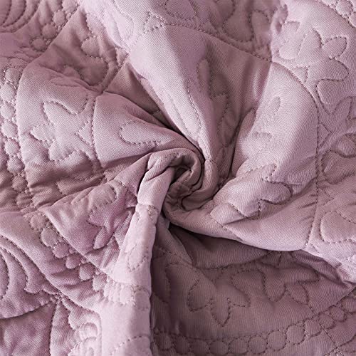 HoneiLife Bedspread Quilt Set Queen - 3 Piece Embroidered Microfiber Bedspread Reversible Coverlet Lightweight Bedcover Mandala Pattern Bedding Set All Season Quilts-Sweet Lavender, Queen Size