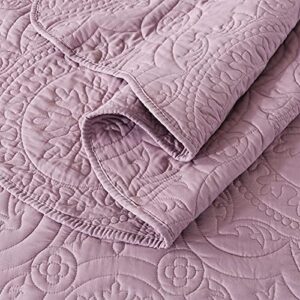 HoneiLife Bedspread Quilt Set Queen - 3 Piece Embroidered Microfiber Bedspread Reversible Coverlet Lightweight Bedcover Mandala Pattern Bedding Set All Season Quilts-Sweet Lavender, Queen Size