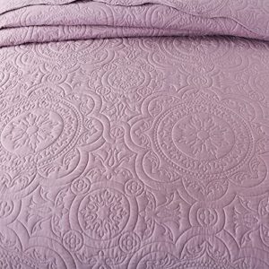 HoneiLife Bedspread Quilt Set Queen - 3 Piece Embroidered Microfiber Bedspread Reversible Coverlet Lightweight Bedcover Mandala Pattern Bedding Set All Season Quilts-Sweet Lavender, Queen Size