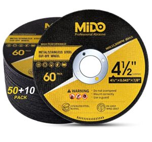 mido professional abrasive cut off wheels 60 pcs angle grinder cutting disc 4-1/2″ x .045″ x 7/8″ ultra thin cut off wheel for metal