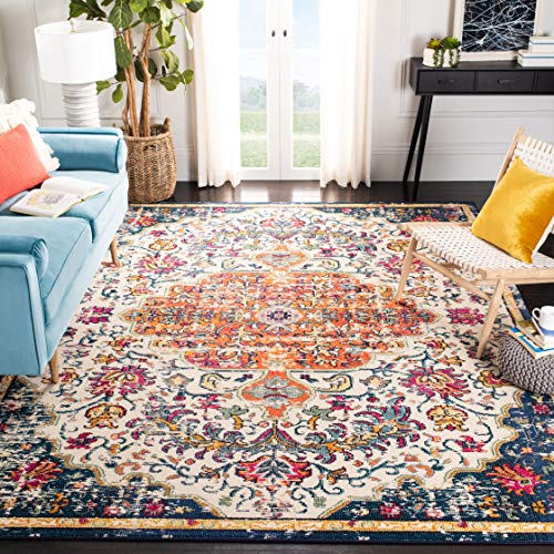 SAFAVIEH Madison Collection 6' x 9' Ivory / Orange MAD447A Boho Chic Medallion Distressed Non-Shedding Living Room Bedroom Dining Home Office Area Rug