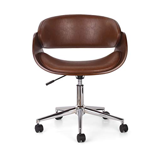 Christopher Knight Home Brinson ARMLESS Office Chair, Cognac Brown + Chrome + Walnut