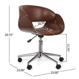 Christopher Knight Home Brinson ARMLESS Office Chair, Cognac Brown + Chrome + Walnut