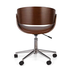 Christopher Knight Home Brinson ARMLESS Office Chair, Cognac Brown + Chrome + Walnut