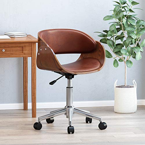 Christopher Knight Home Brinson ARMLESS Office Chair, Cognac Brown + Chrome + Walnut