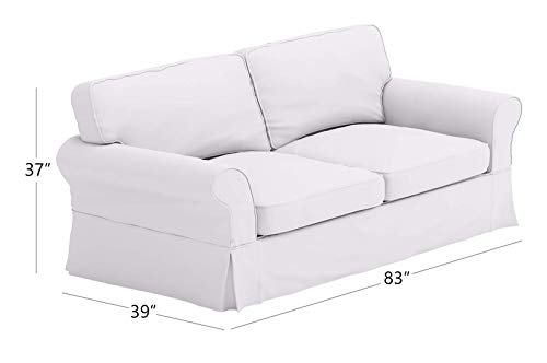 The Cotton Sofa Cover (Width: 81”~ 85”, Not 92” !) Fits Pottery Barn PB Comfort Roll ARM Sofa (Not Grand Sofa). A Durable Slipcover Replacement (White (Box Edge))