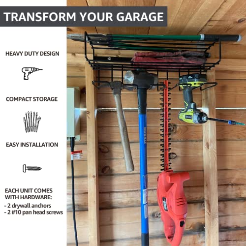 c2M Heavy Duty Floating Tool Shelf & Organizer | Wall Mounted Garage Storage Rack for Handheld & Power Tools | USA Made, 100# Weight Limit, Compact Steel Design | Perfect for Dewalt Tools | Yellow