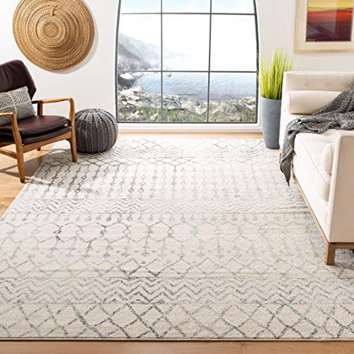 SAFAVIEH Tulum Collection 8' x 10' Ivory/Grey TUL270A Moroccan Boho Distressed Non-Shedding Living Room Bedroom Dining Home Office Area Rug