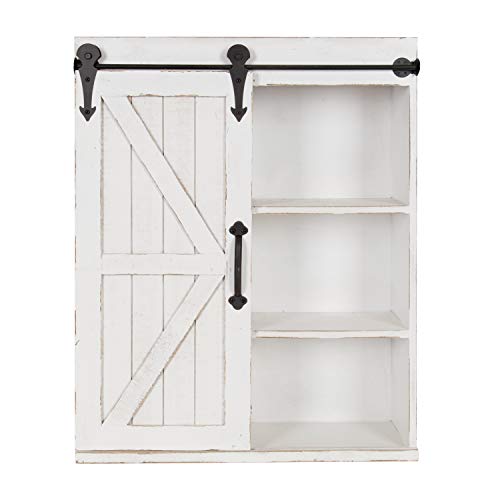 Kate and Laurel Cates Modern Farmhouse Decorative Wood Wall Storage Shelving Cabinet with Sliding Barn Door, Rustic White