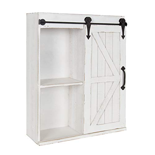 Kate and Laurel Cates Modern Farmhouse Decorative Wood Wall Storage Shelving Cabinet with Sliding Barn Door, Rustic White