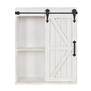 Kate and Laurel Cates Modern Farmhouse Decorative Wood Wall Storage Shelving Cabinet with Sliding Barn Door, Rustic White