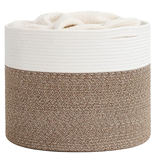 Goodpick Large Cotton Rope Basket 15.8"x15.8"x13.8"-Baby Laundry Basket Woven Blanket Basket Nursery Bin