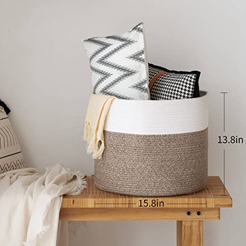 Goodpick Large Cotton Rope Basket 15.8"x15.8"x13.8"-Baby Laundry Basket Woven Blanket Basket Nursery Bin