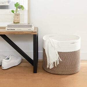 Goodpick Large Cotton Rope Basket 15.8"x15.8"x13.8"-Baby Laundry Basket Woven Blanket Basket Nursery Bin