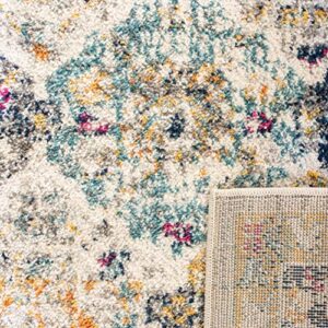 SAFAVIEH Madison Collection 8' x 10' Cream / Multi MAD611B Boho Chic Floral Medallion Trellis Distressed Non-Shedding Living Room Bedroom Dining Home Office Area Rug