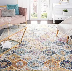 safavieh madison collection 8′ x 10′ cream / multi mad611b boho chic floral medallion trellis distressed non-shedding living room bedroom dining home office area rug