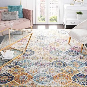 SAFAVIEH Madison Collection 8' x 10' Cream / Multi MAD611B Boho Chic Floral Medallion Trellis Distressed Non-Shedding Living Room Bedroom Dining Home Office Area Rug