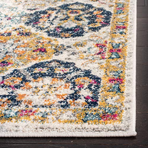 SAFAVIEH Madison Collection 8' x 10' Cream / Multi MAD611B Boho Chic Floral Medallion Trellis Distressed Non-Shedding Living Room Bedroom Dining Home Office Area Rug