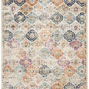 SAFAVIEH Madison Collection 8' x 10' Cream / Multi MAD611B Boho Chic Floral Medallion Trellis Distressed Non-Shedding Living Room Bedroom Dining Home Office Area Rug