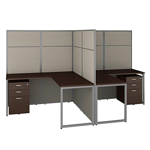 Bush Business Furniture Easy Office 2 Person L Shaped Cubicle Desk with Drawers and 66H Panels, 60Wx60H, Mocha Cherry