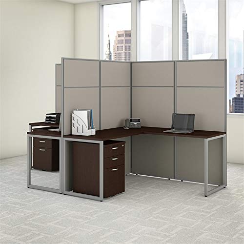 Bush Business Furniture Easy Office 2 Person L Shaped Cubicle Desk with Drawers and 66H Panels, 60Wx60H, Mocha Cherry