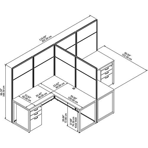 Bush Business Furniture Easy Office 2 Person L Shaped Cubicle Desk with Drawers and 66H Panels, 60Wx60H, Mocha Cherry